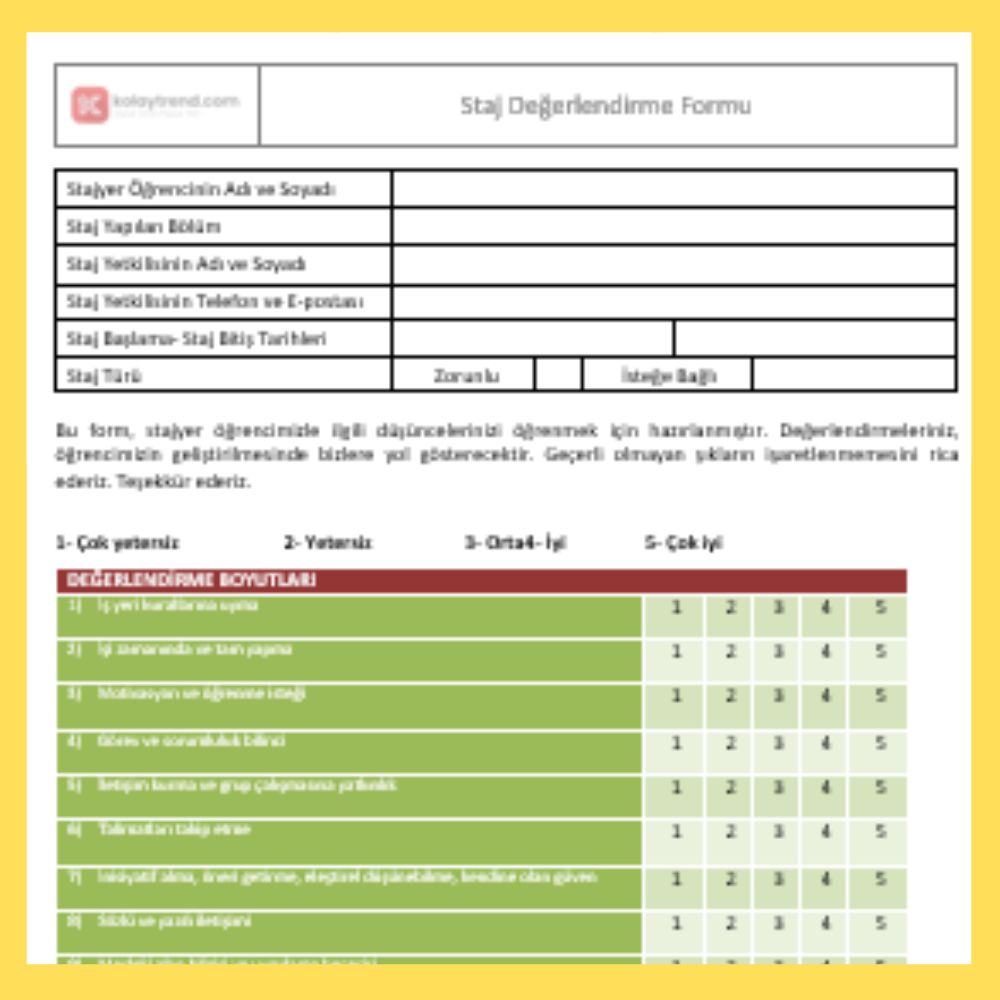 Staj Değerlendirme Formu - kolaytrend.com