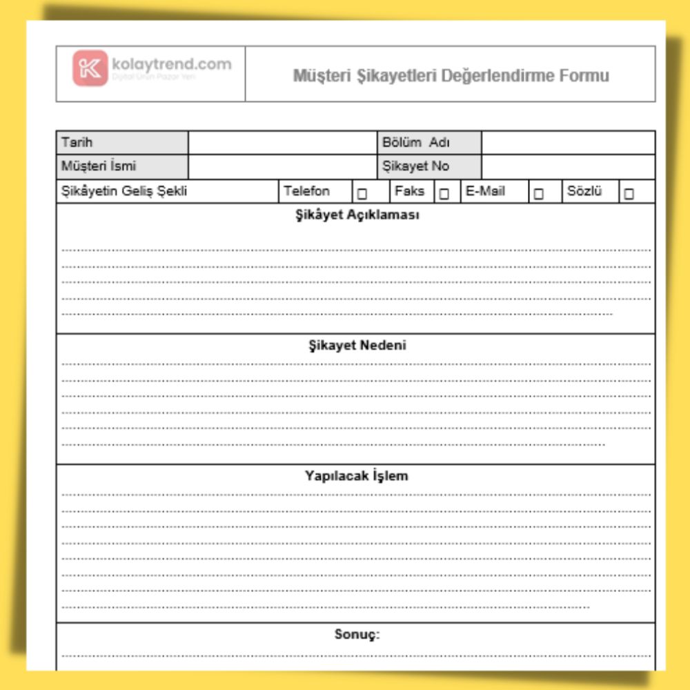 ISO 22000 - Müşteri Şikayet Değerlendirme Formu - kolaytrend.com
