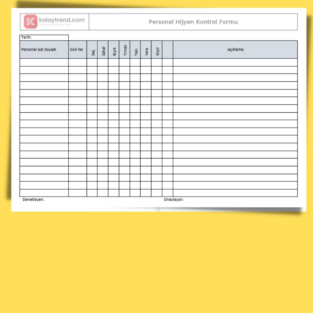 ISO 22000 - Personel Hijyeni Kontrol Formu - kolaytrend.com