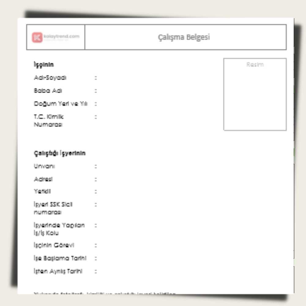 Çalışma Belgesi (resim) - kolaytrend.com