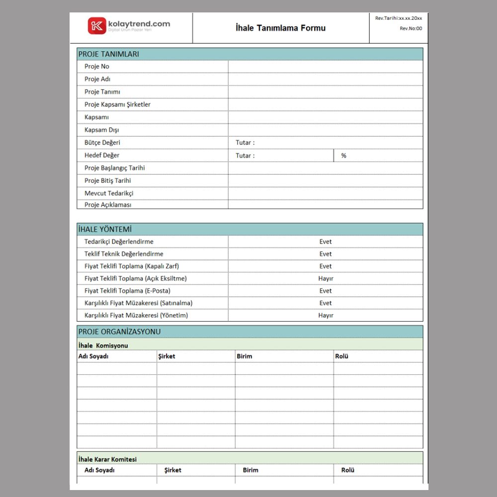İhale Tanımlama Formu - kolaytrend.com