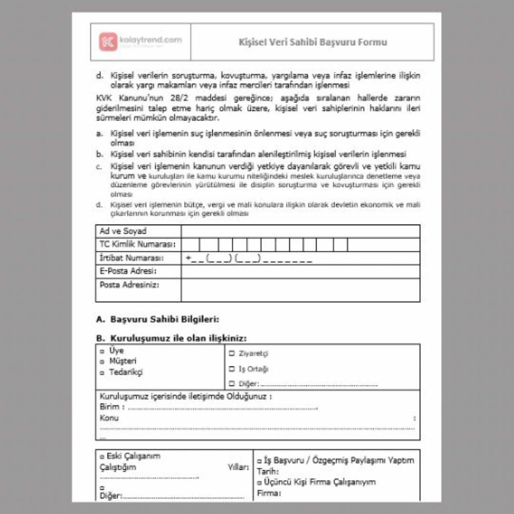Kişisel Veri Sahibi Başvuru Formu - kolaytrend.com