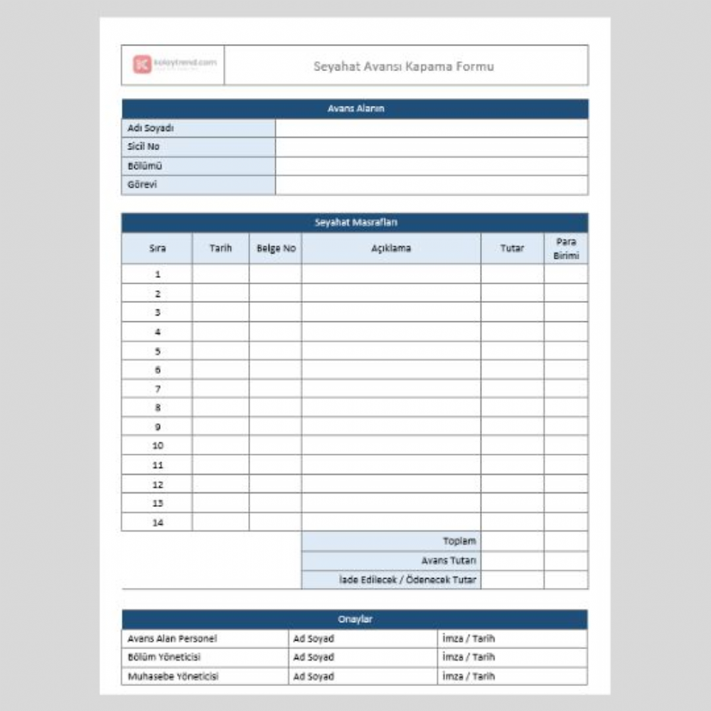 Seyahat Avans Kapama Formu - kolaytrend.com