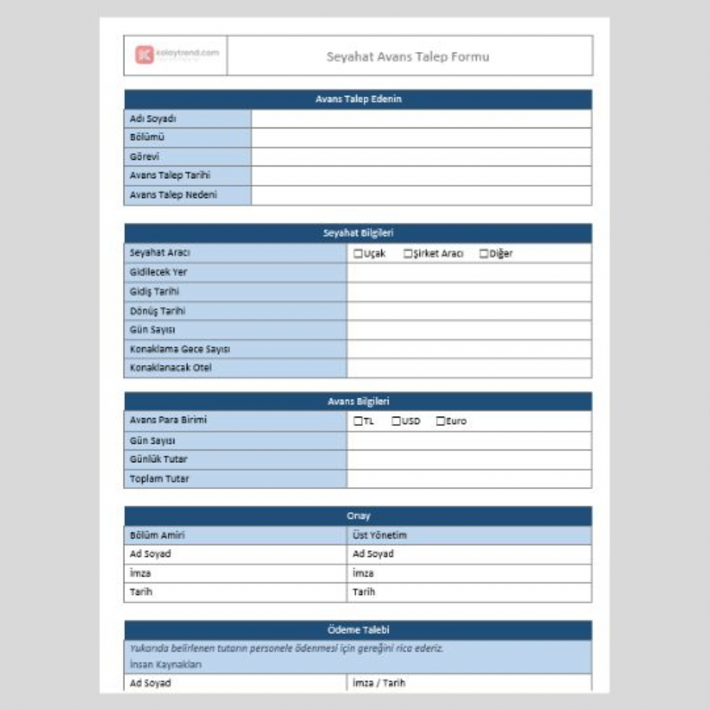 Seyahat Avans Talep Formu - kolaytrend.com