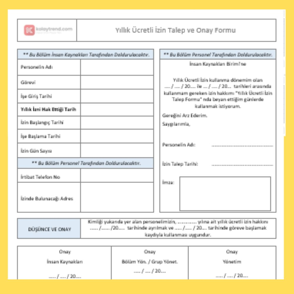 Yıllık Ücretli İzin Talep ve Onay Formu - kolaytrend.com