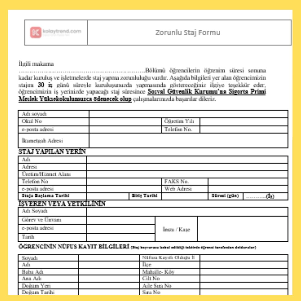 Zorunlu Staj Formu - kolaytrend.com